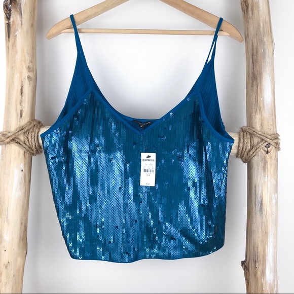 Express | Tops | Express Teal Sequin Crop Tank | Poshmark